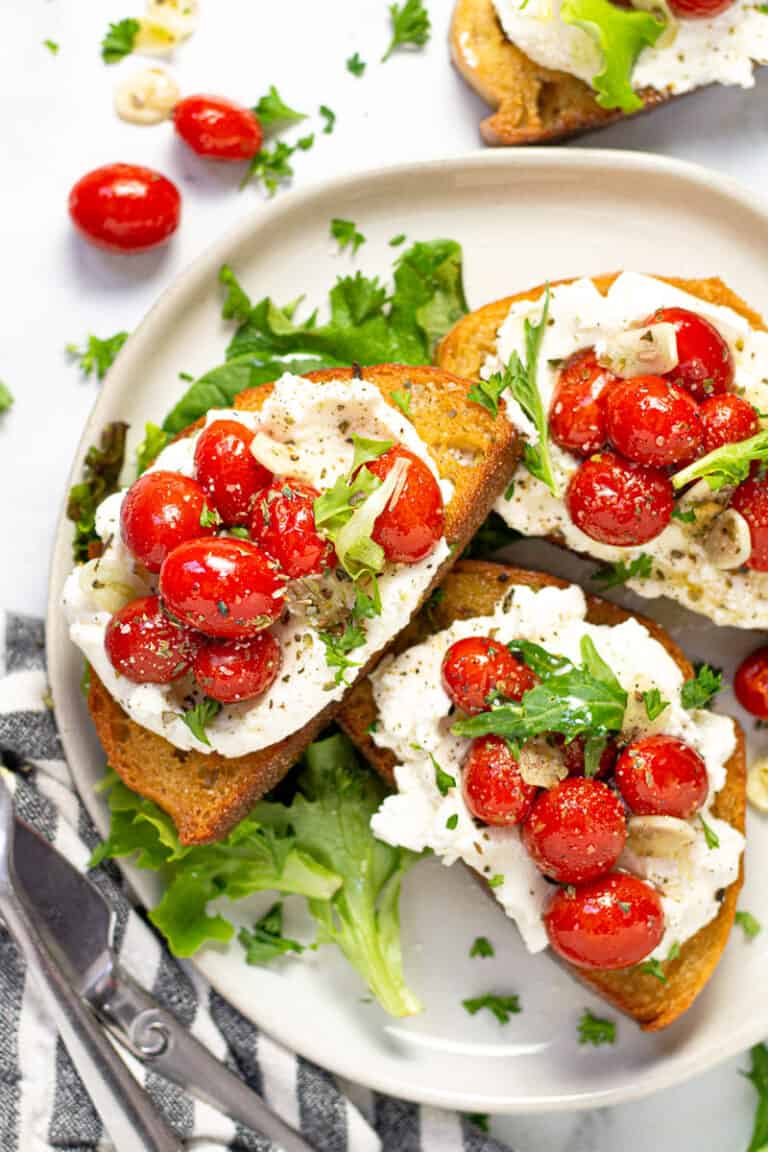 Ricotta Toast with Roasted Tomatoes - Midwest Foodie