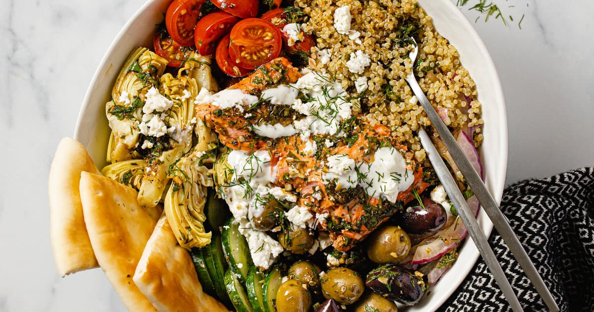 Easy Greek Salmon Bowl - Midwest Foodie