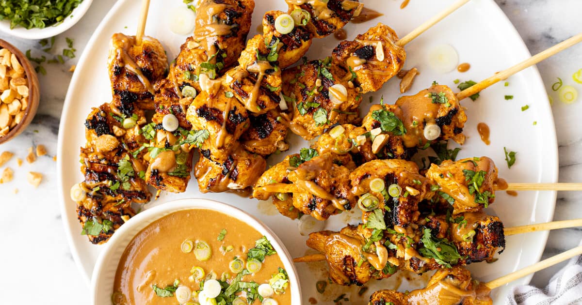 Coconut Curry Chicken Skewers with Peanut Sauce - Midwest Foodie