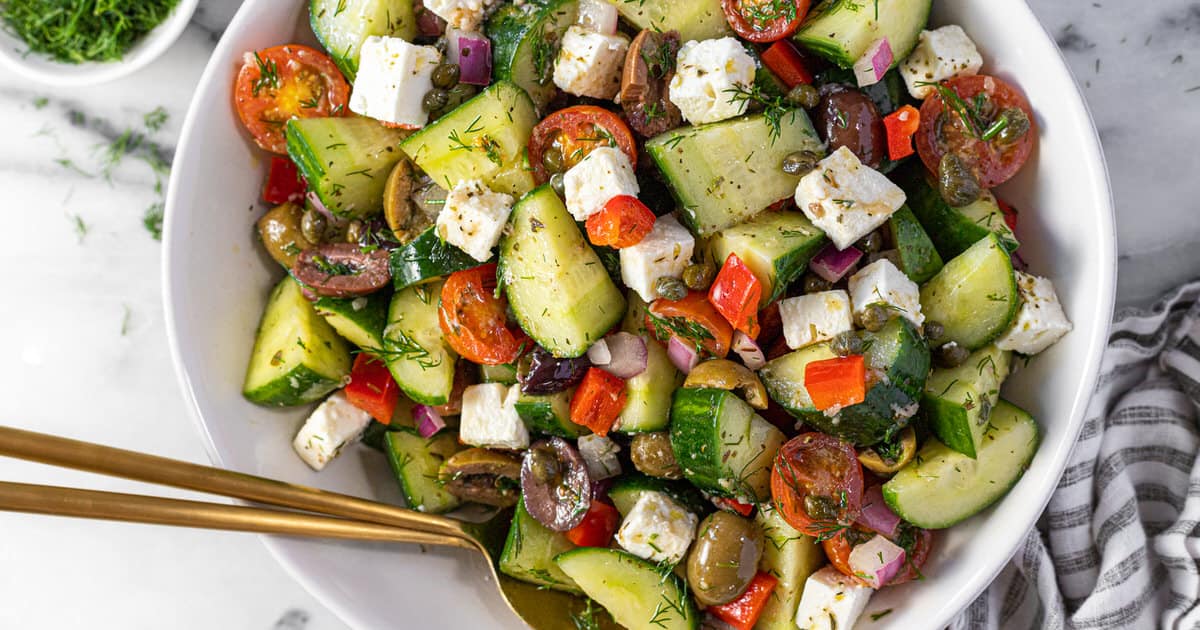 The Easiest Greek Cucumber Salad Recipe 15 Minutes Midwest Foodie