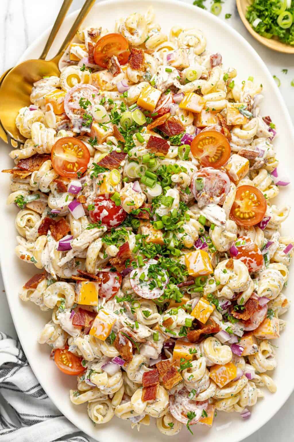 Chicken Bacon Ranch Pasta Salad Recipe - Midwest Foodie