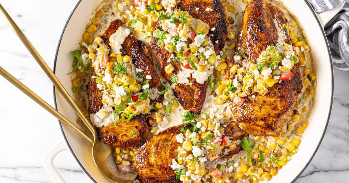 30-Minute Creamy Street Corn Skillet Chicken Recipe - Midwest Foodie