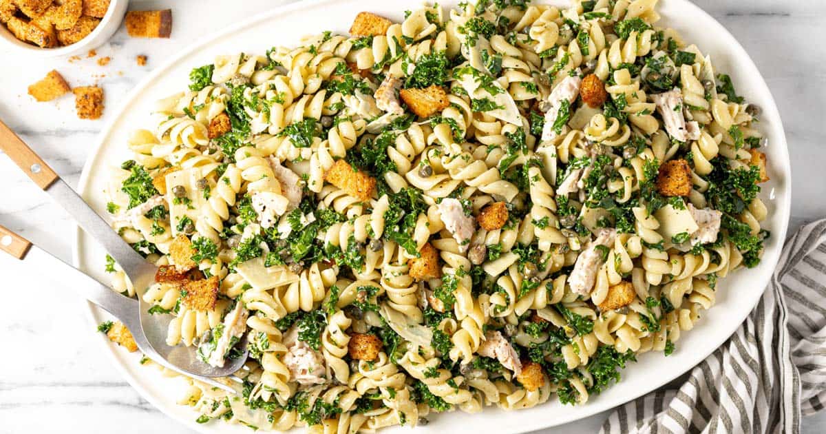 Chicken Caesar Pasta Salad - Midwest Foodie