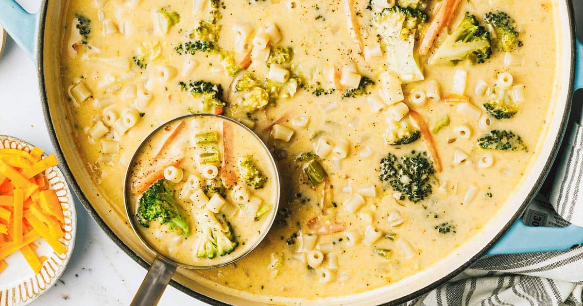 One Pot Broccoli Cheese Noodle Soup Midwest Foodie