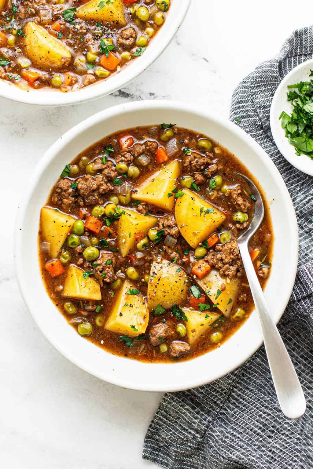 Easy One-Pot Hamburger Stew Recipe - Midwest Foodie