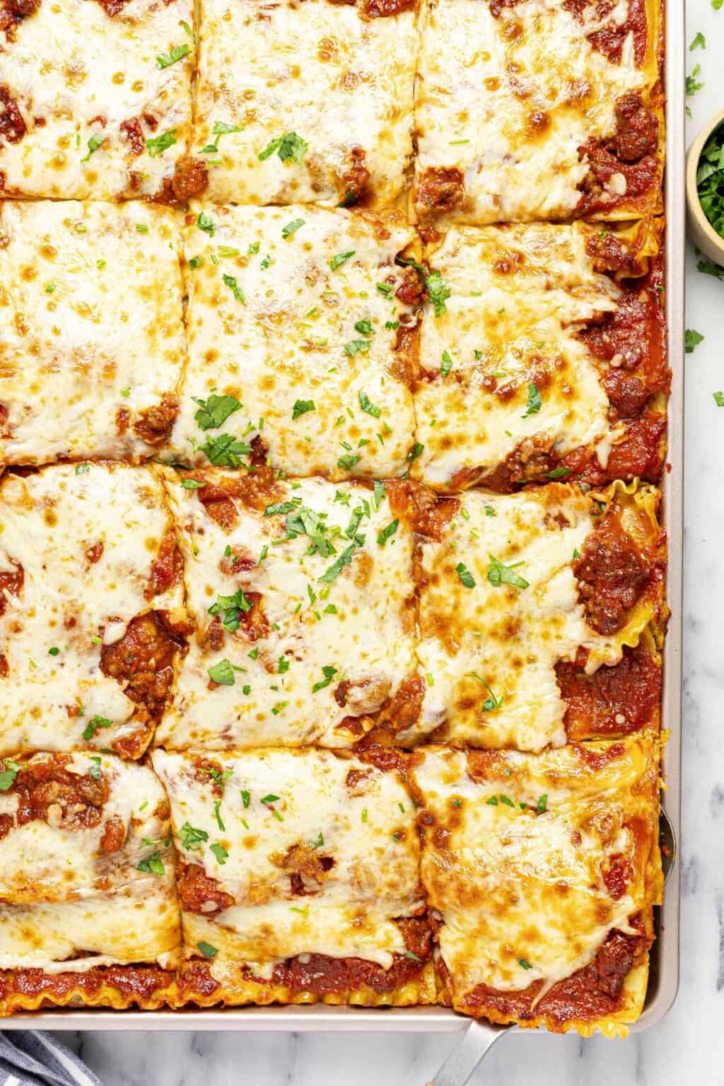 Easy Cheesy Sheet Pan Lasagna - Midwest Foodie