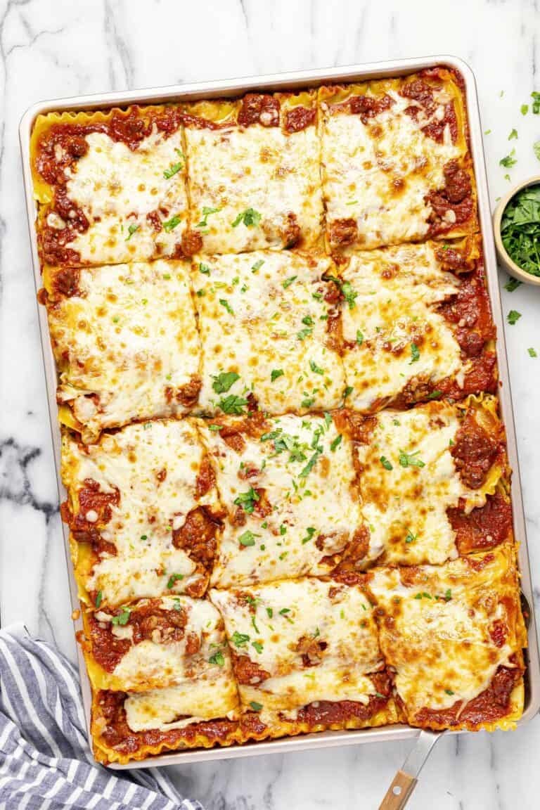 Easy Cheesy Sheet Pan Lasagna - Midwest Foodie